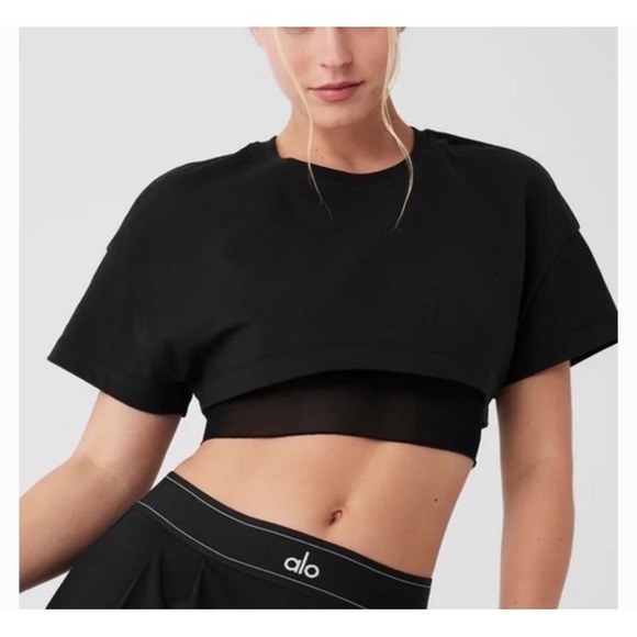 ALO Yoga | Tops | Alo Yoga Black Made You Look Cropped Short Sleeve ...